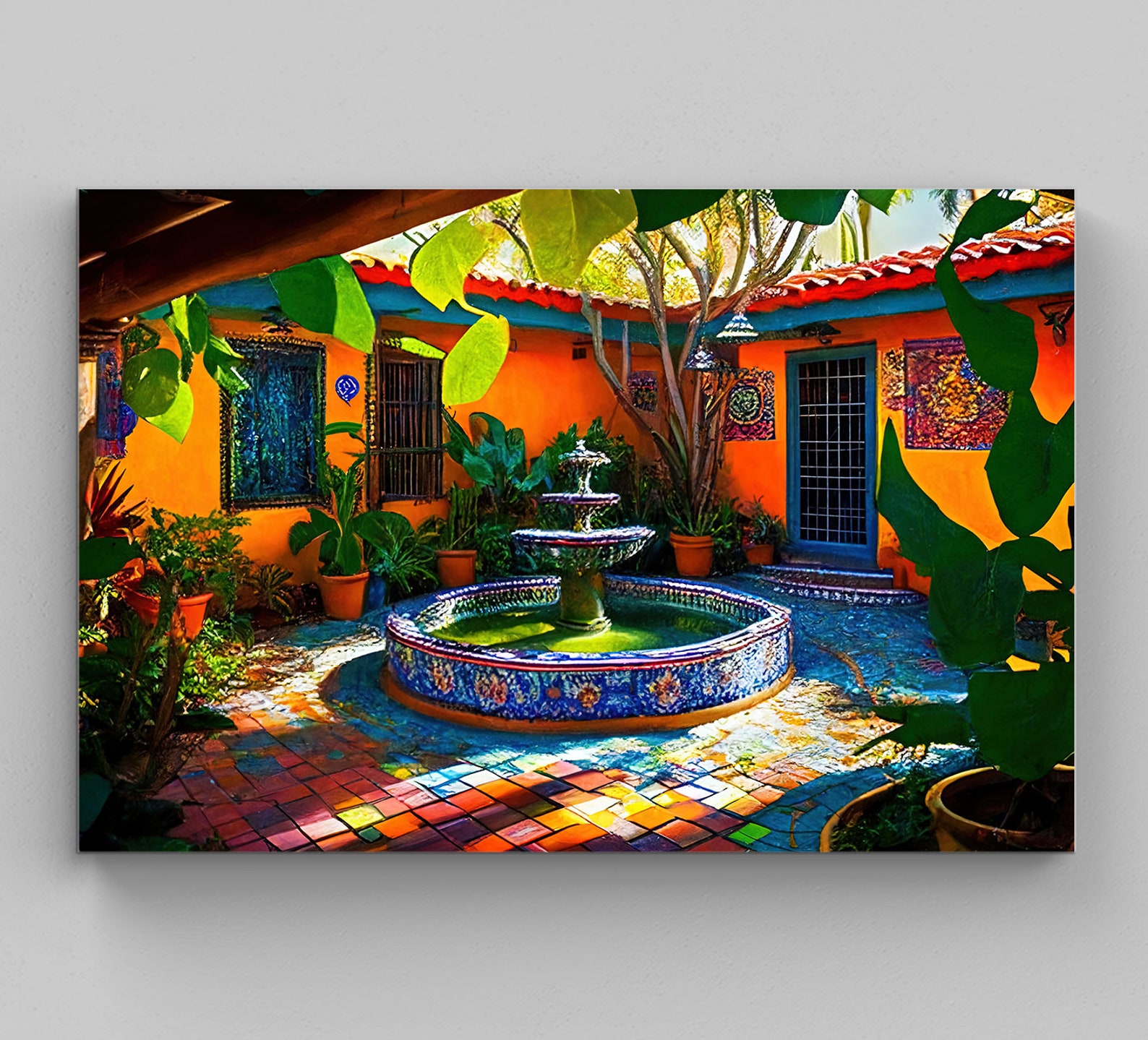 Mexican Garden Oil Painting Mexican Courtyard Art Wall Art - Etsy