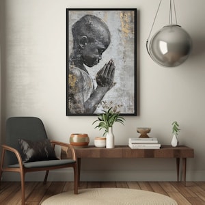 African Child Praying Wall Art, Extra Large Canvas Print, African ...