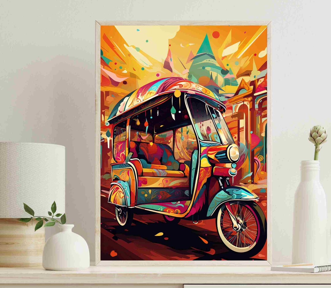 Colourful Rickshaw on Indian Street Art Painting | Indian Art | India ...