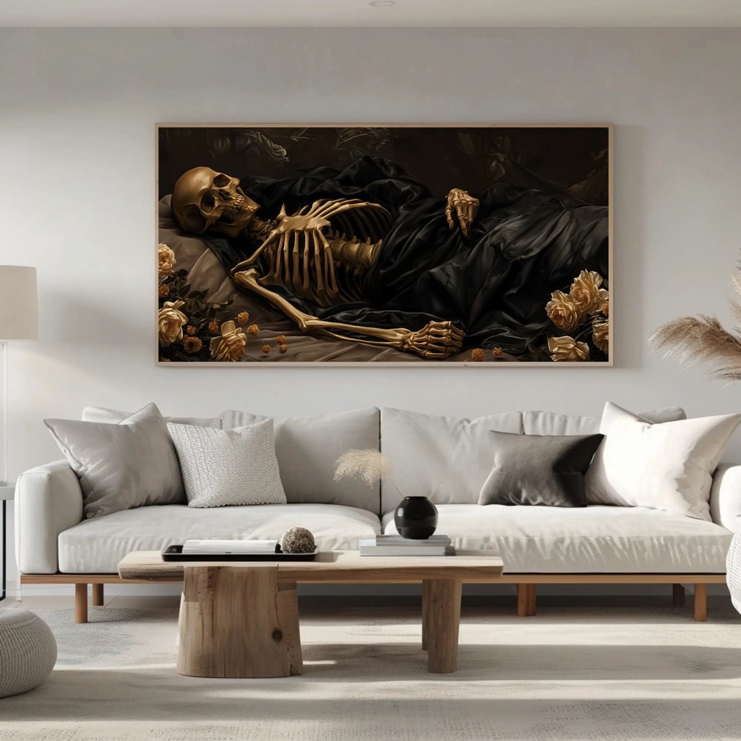 Sleeping Skeleton Panoramic Canvas, Framed Print, Perfect for Gothic ...