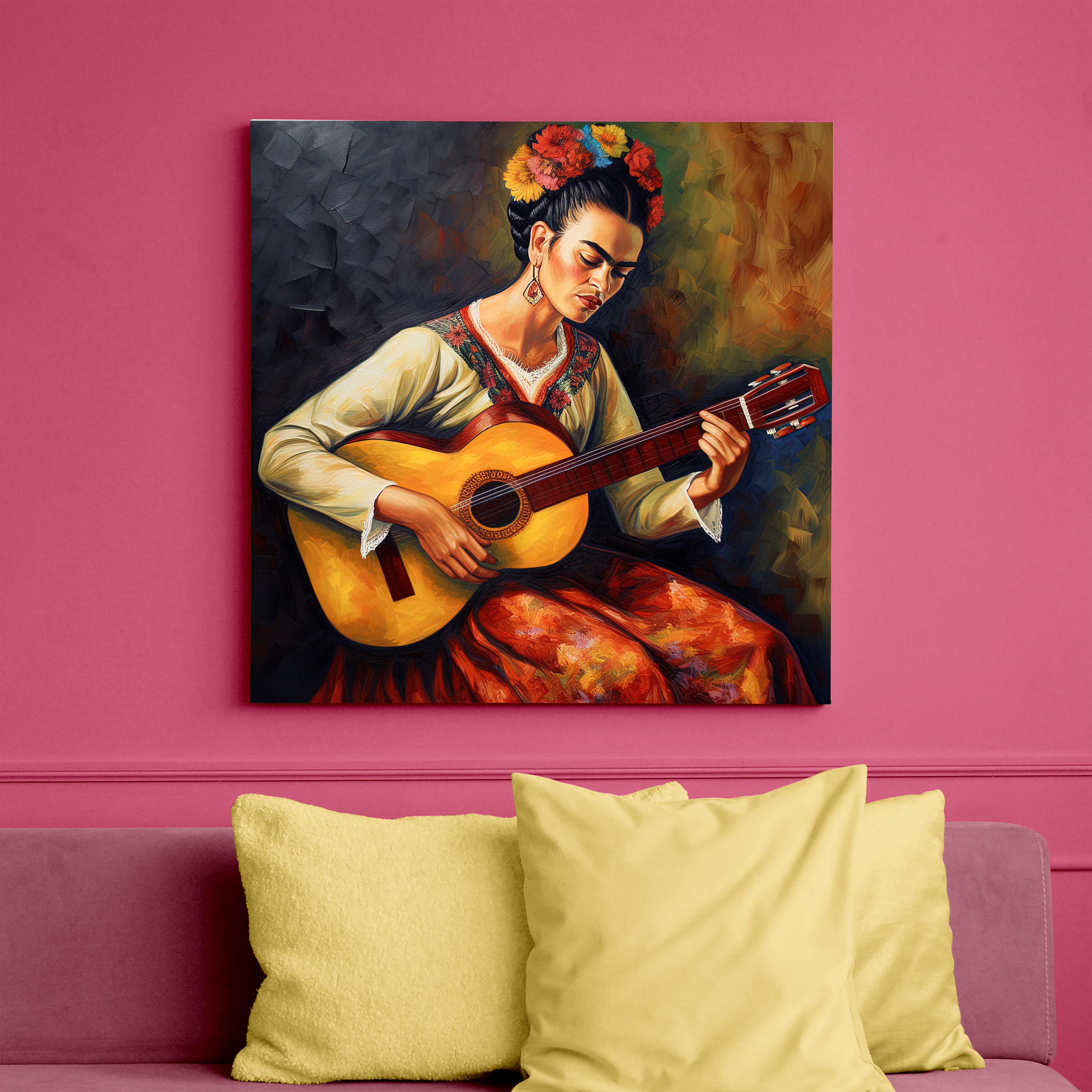 Frida Kahlo Playing Guitar Wall Art Print Frida Kahlo Painting - Etsy