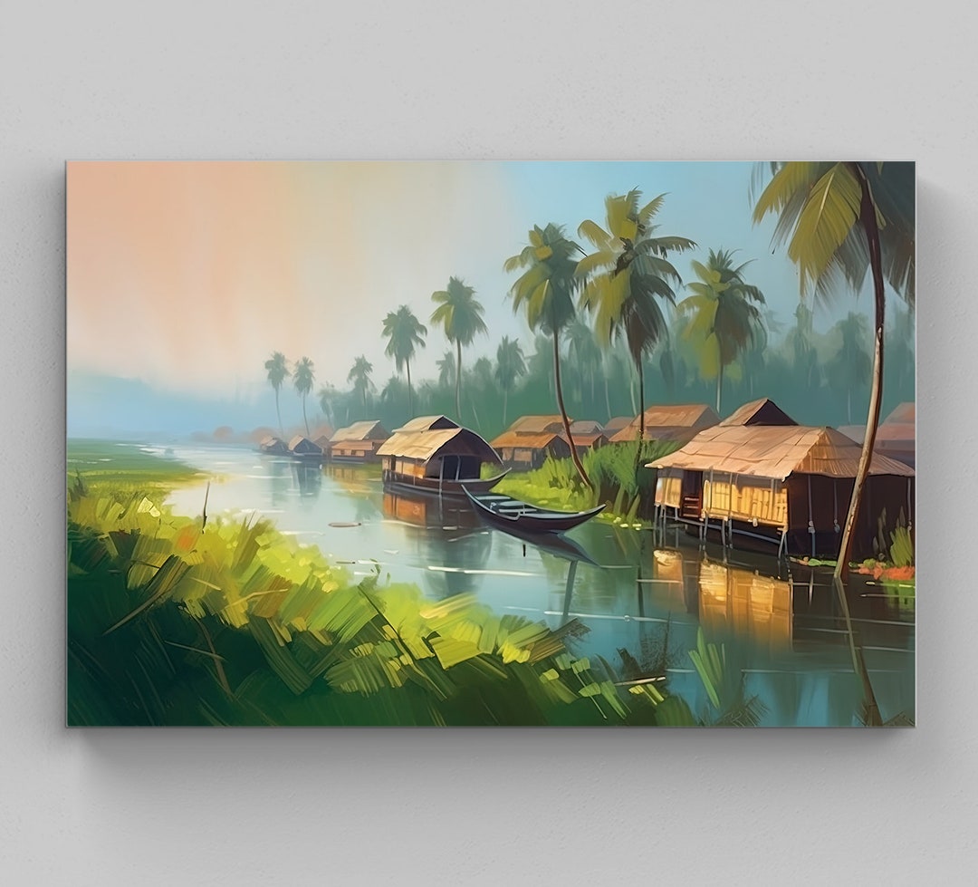 Kerala Landscape at Print, Kerala Backwaters Art, South Indian Scenery ...