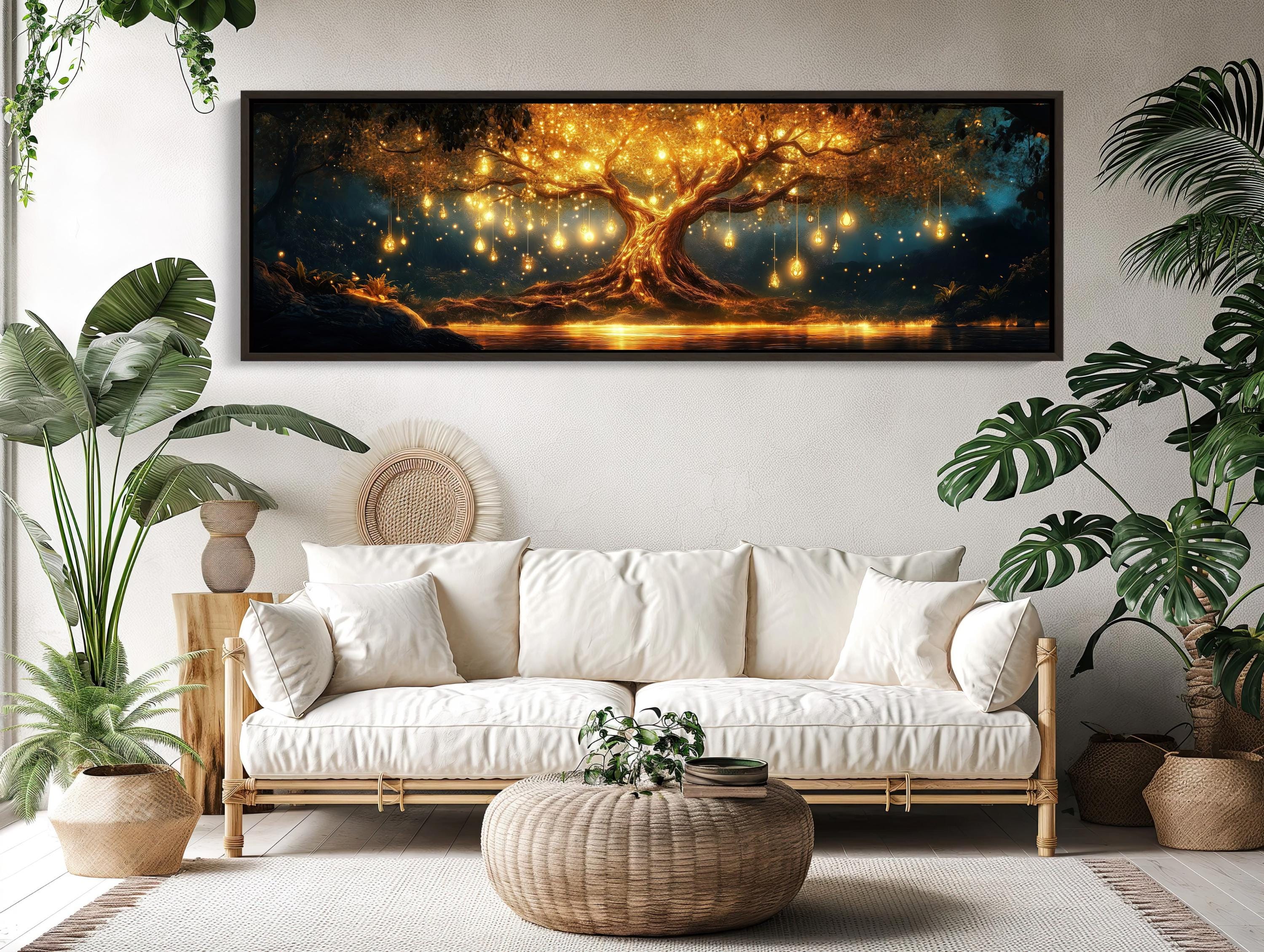 Glowing Tree Canvas Print, Fantasy Light Bulb Tree, Extra Large Wall ...