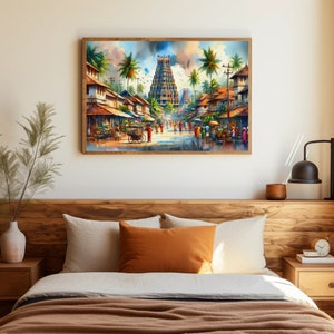 South India Landscape Traditional Framed Canvas & Poster Painting ...