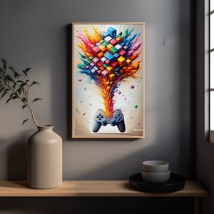 Colorful Gaming Controller Painting Signed Art Man Cave Cool Wall Art ...