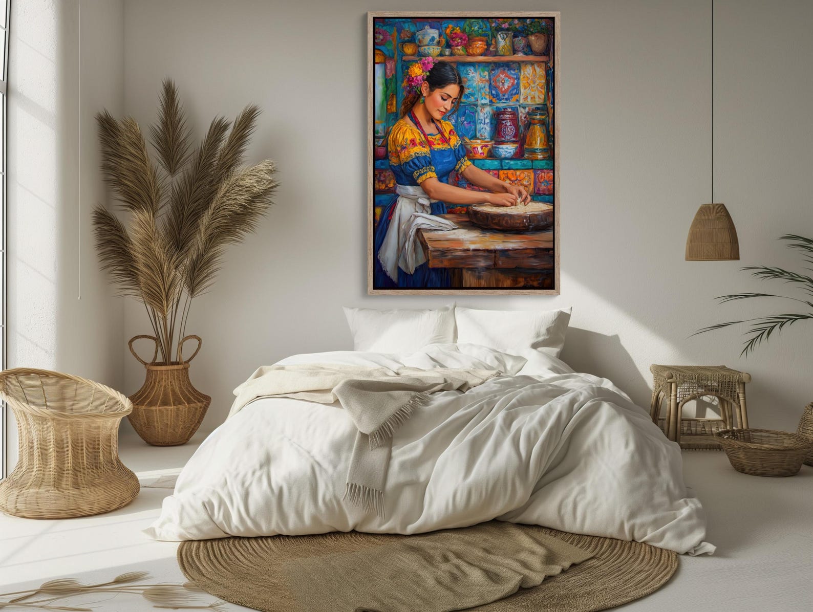 Mexican Kitchen Wall Art Canvas, Traditional Mexican Woman Making ...