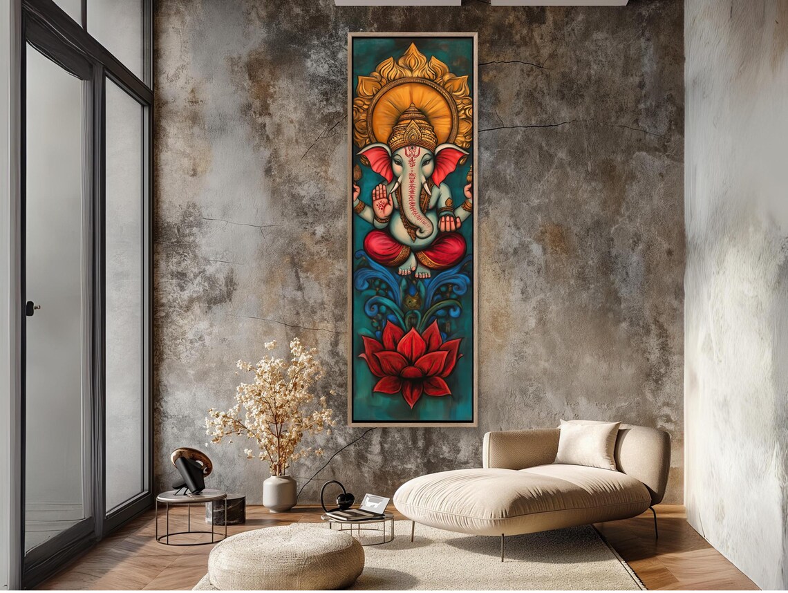 Lord Ganesha Tall Narrow Vertical Canvas Print, Indian Wall Art, Framed ...