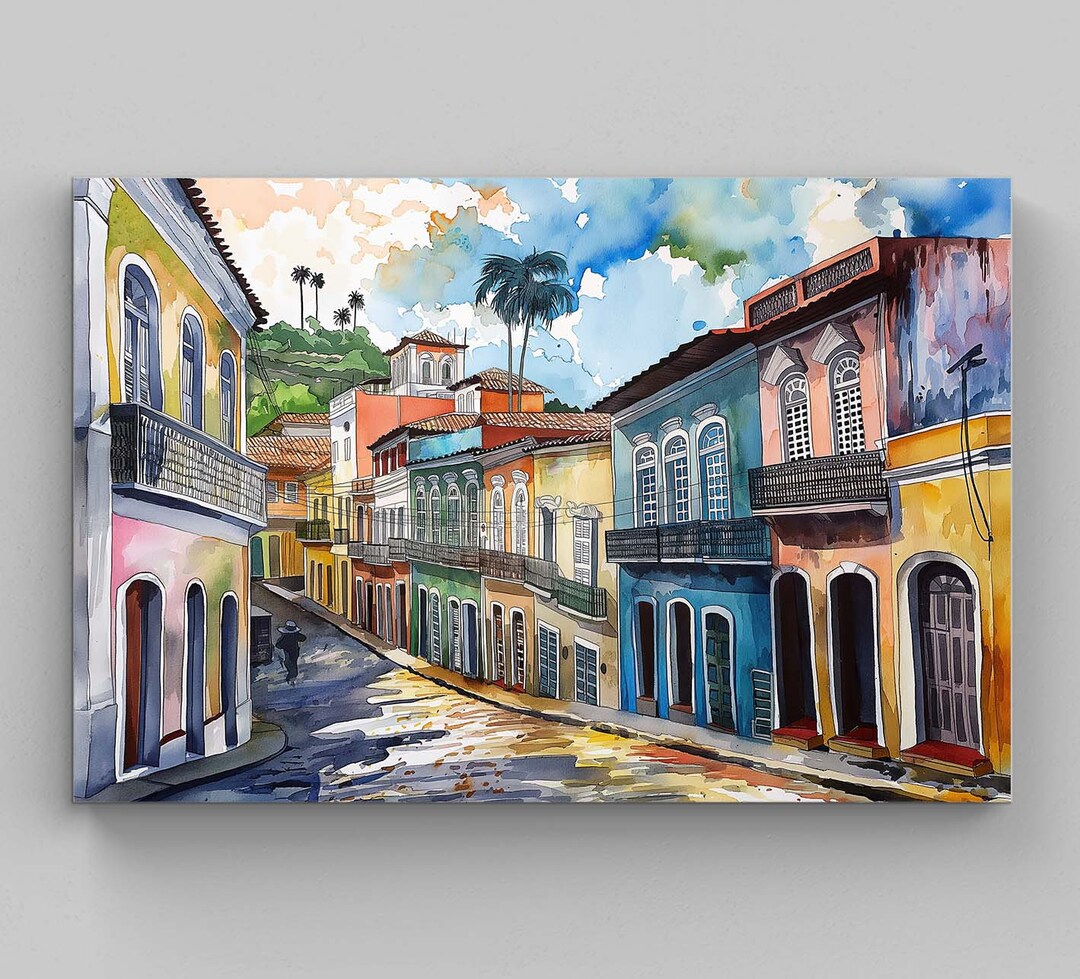 Salvador Streets Bahia Brazil Wall Art Watercolor Print Canvas Wall Art ...
