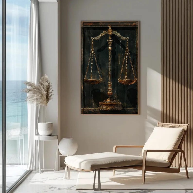 Scales of Justice Painting Canvas | Elegant Legal Decor | Framed ...