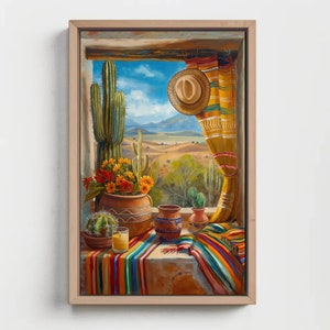 Mexican Village Window Canvas Painting - Mexico Art - Vibrant Mexican ...