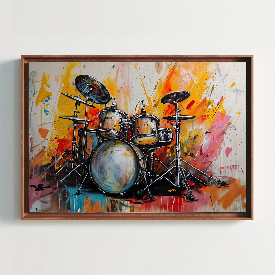 Drum Kit Graffiti Print, Framed Unframed Canvas Print, Drumset Art ...