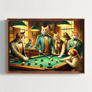 Cats Playing Pool Room Wall Art, Game Room Decor, Man Cave Wall Art ...