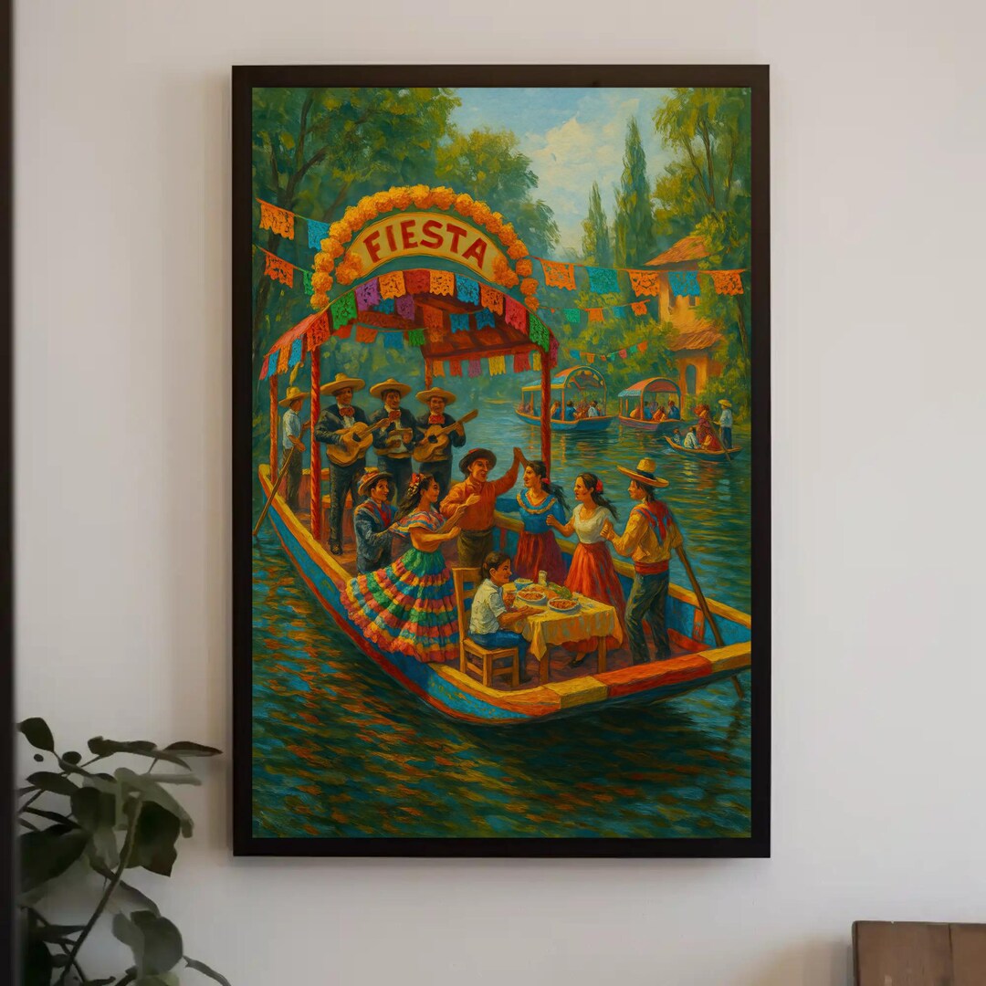Colorful Mexican Fiesta Boat Painting Xochimilco Lake Wall Art Print ...