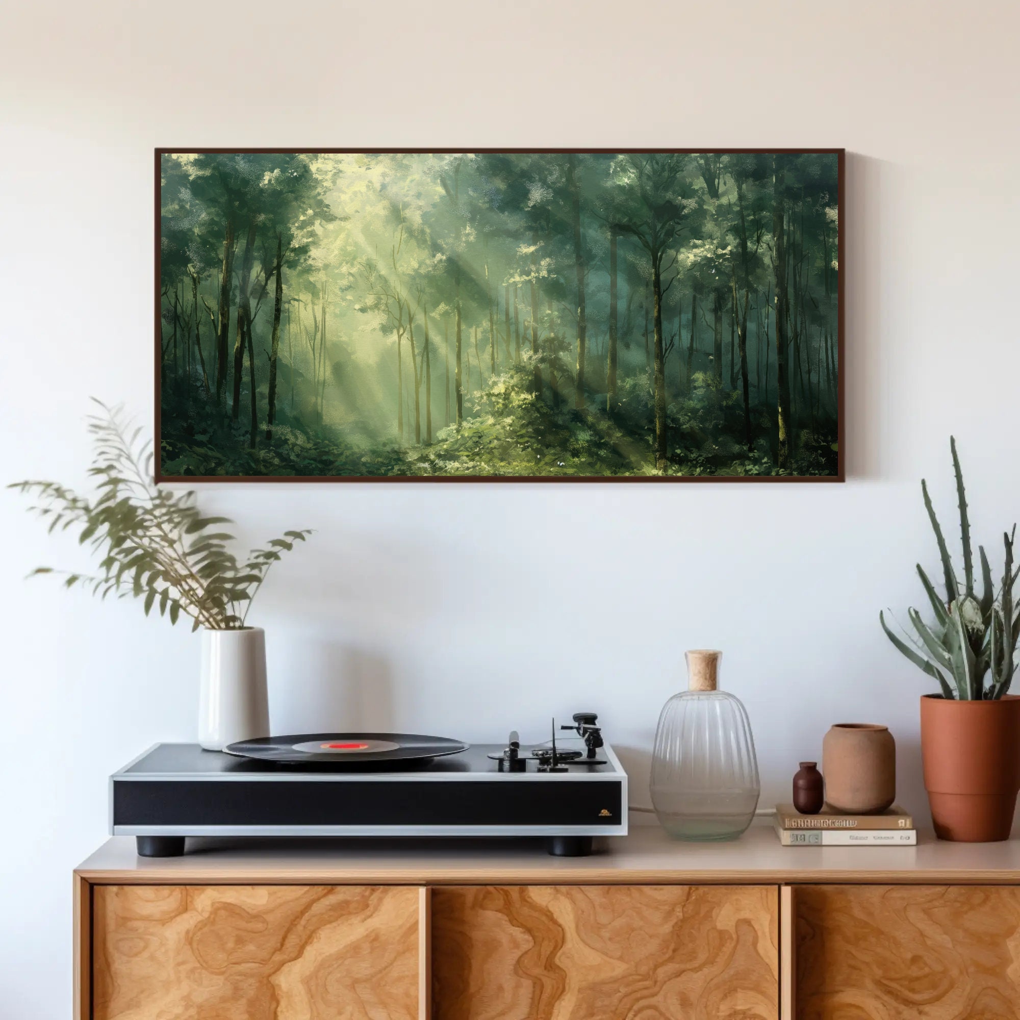 Green Forest With Crepuscular Rays Canvas Painting, Framed Print ...