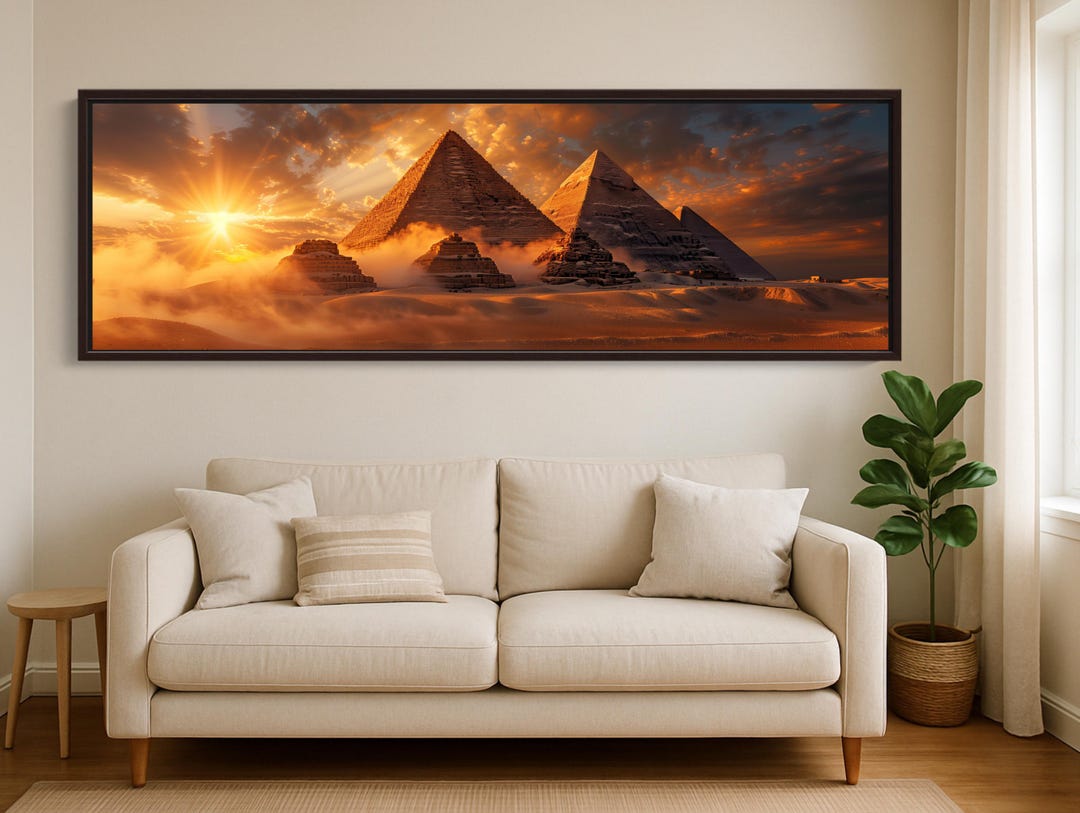 Panoramic Pyramids Canvas | Egypt Landscape Wall Art | Desert Sunset ...
