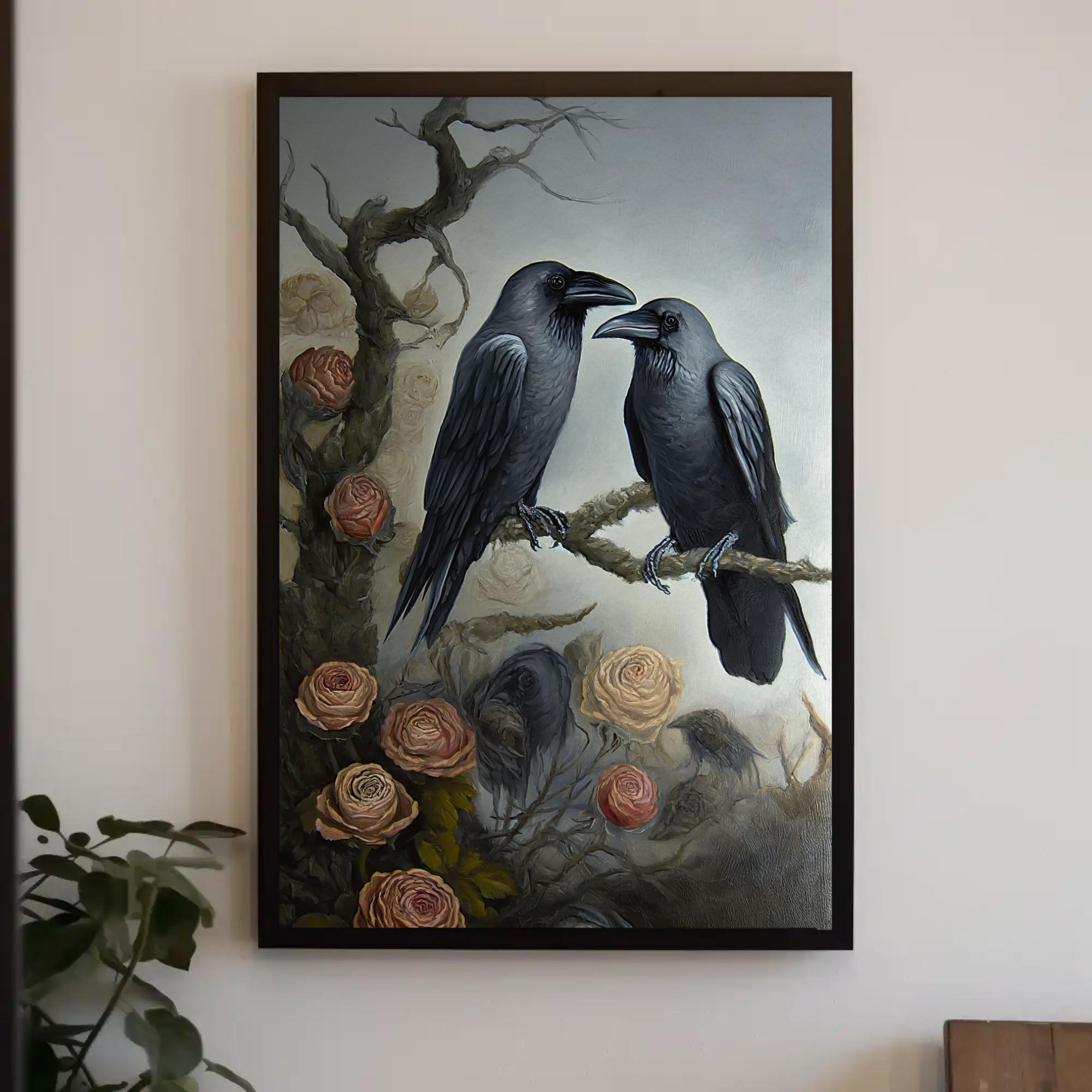 Gothic Crow Couple Art - Romantic Birds on Canvas, Dark Home Decor - Etsy