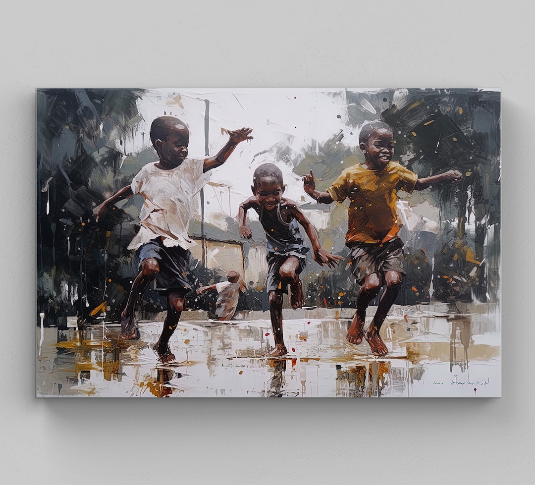 African Children Playing in Rain - Black Art - African Kids Playing ...