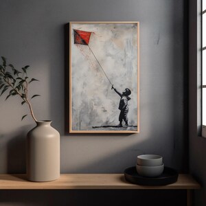 Boy With a Kite Canvas Wall Art - Abstract Canvas - Banksy Style ...
