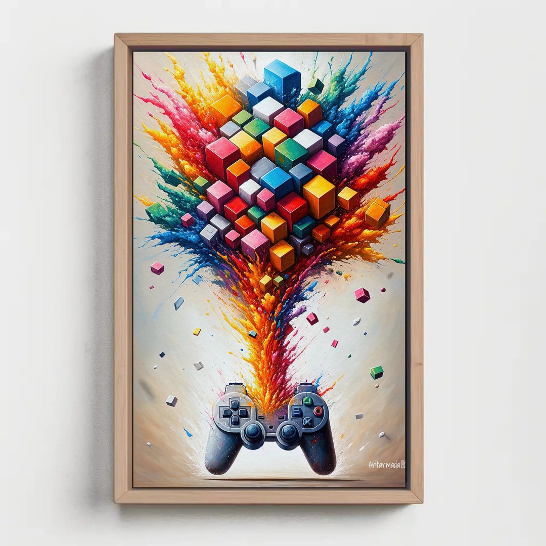 Colorful Gaming Controller Painting Signed Art Man Cave Cool Wall Art ...