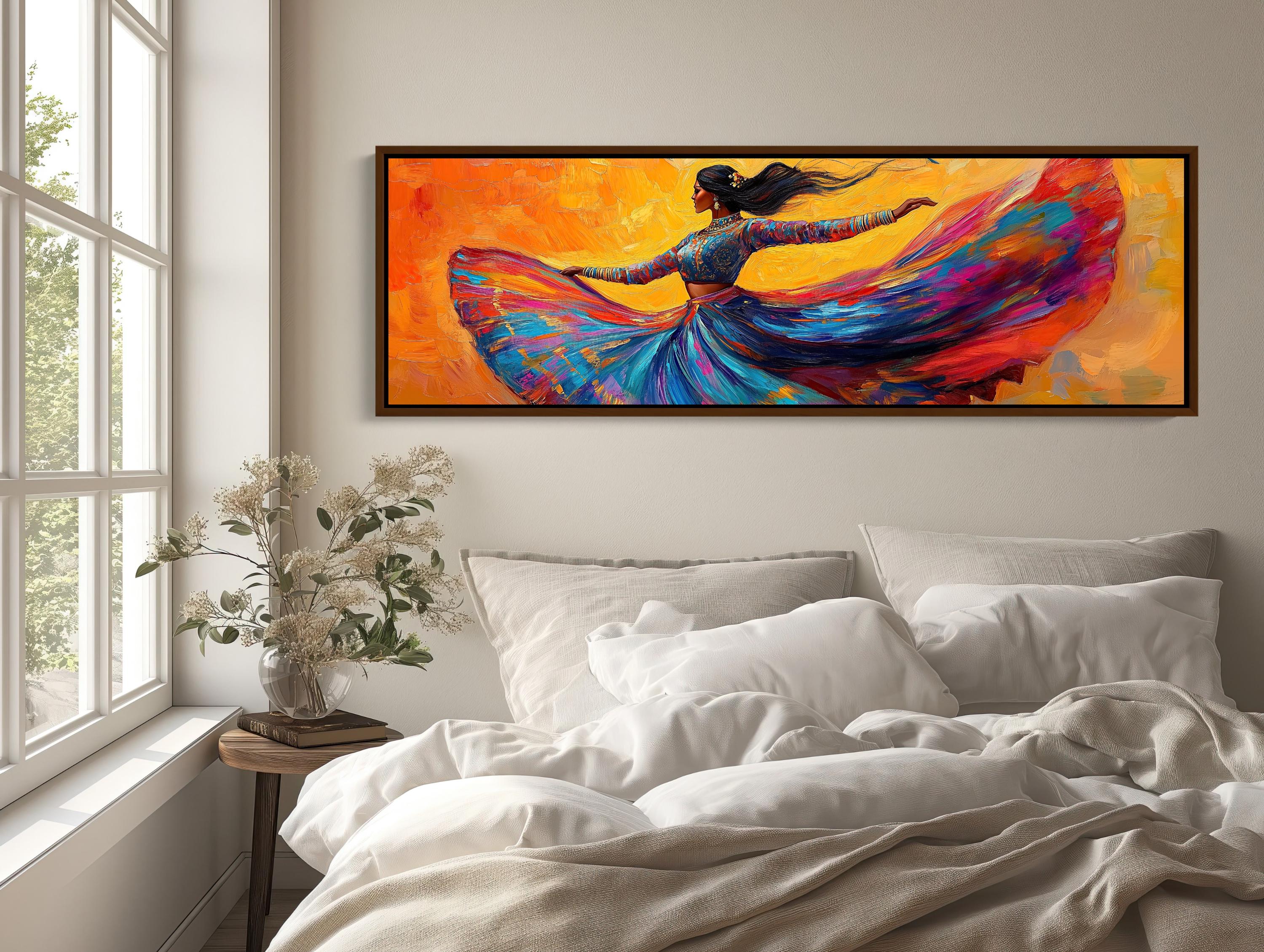 Traditional Indian Woman Dancing Panoramic Painting Canvas Print ...