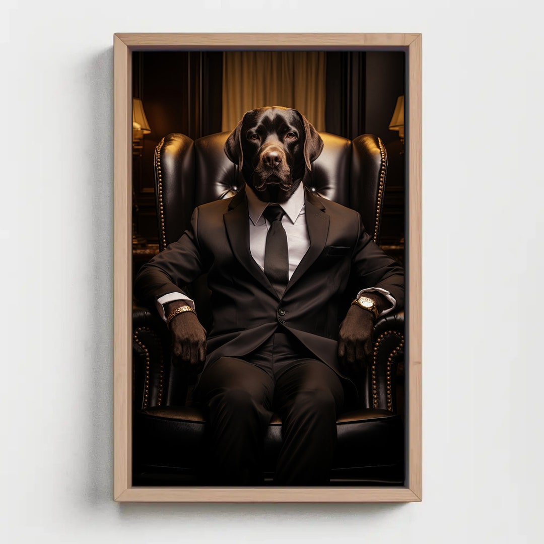 Mafia Boss Labrador Retriever Funny Dog Wall Art, Framed Canvas Print ...