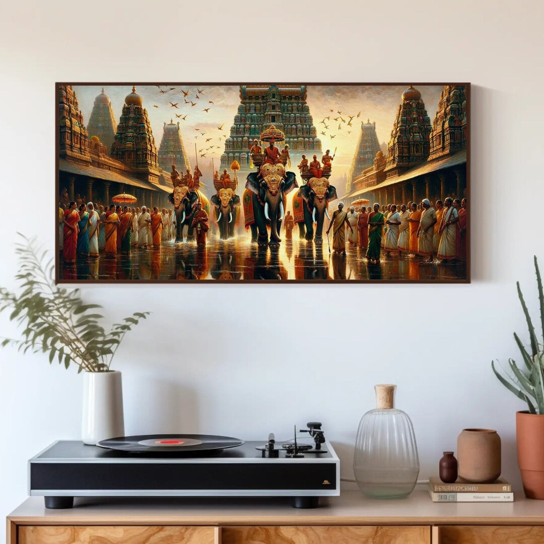 Essence of Temple Festival in Southern India Painting Framed Print ...