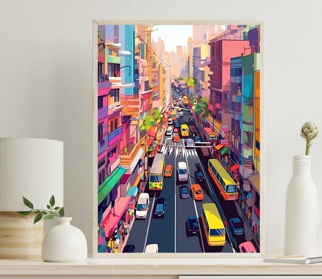 A Busy Mumbai Street Print, Mumabi Painting, Bombay Wall Art, Indian ...