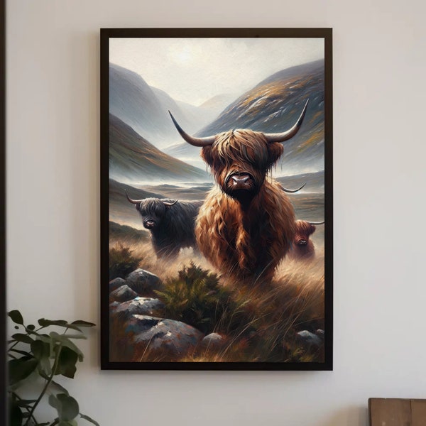 Highland Cattle Scottish Scene Canvas - Etsy