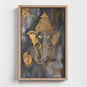 Gold Ganesha Symbol Abstract Painting, Spiritual Wall Decor, Ganpati Wall Art, Extra Large ...