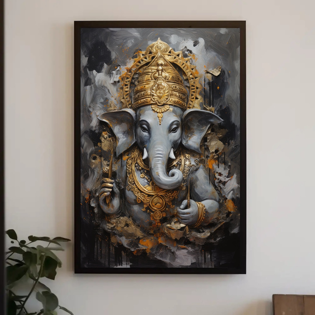 Ganesh Ji Wall Art on Canvas, Hindu Wall Art, Ganesha Framed Print ...