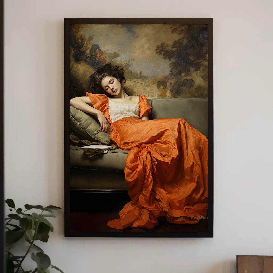 A Decadent Girl Sleeping Large Canvas Wall Decor, After Reading Book ...