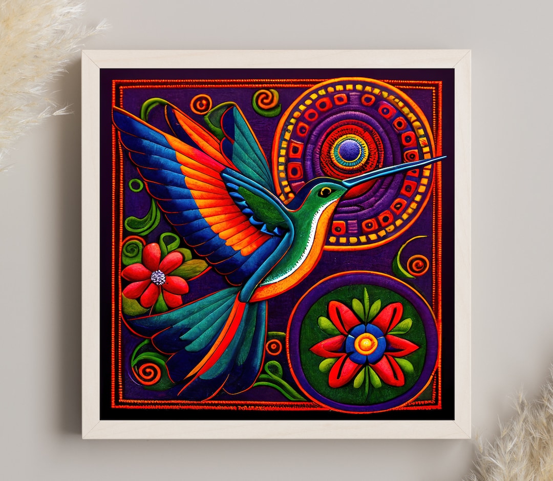 Huichol Art Hummingbird Print, Mexican Wall Art, Mexican Decor, Mexican ...