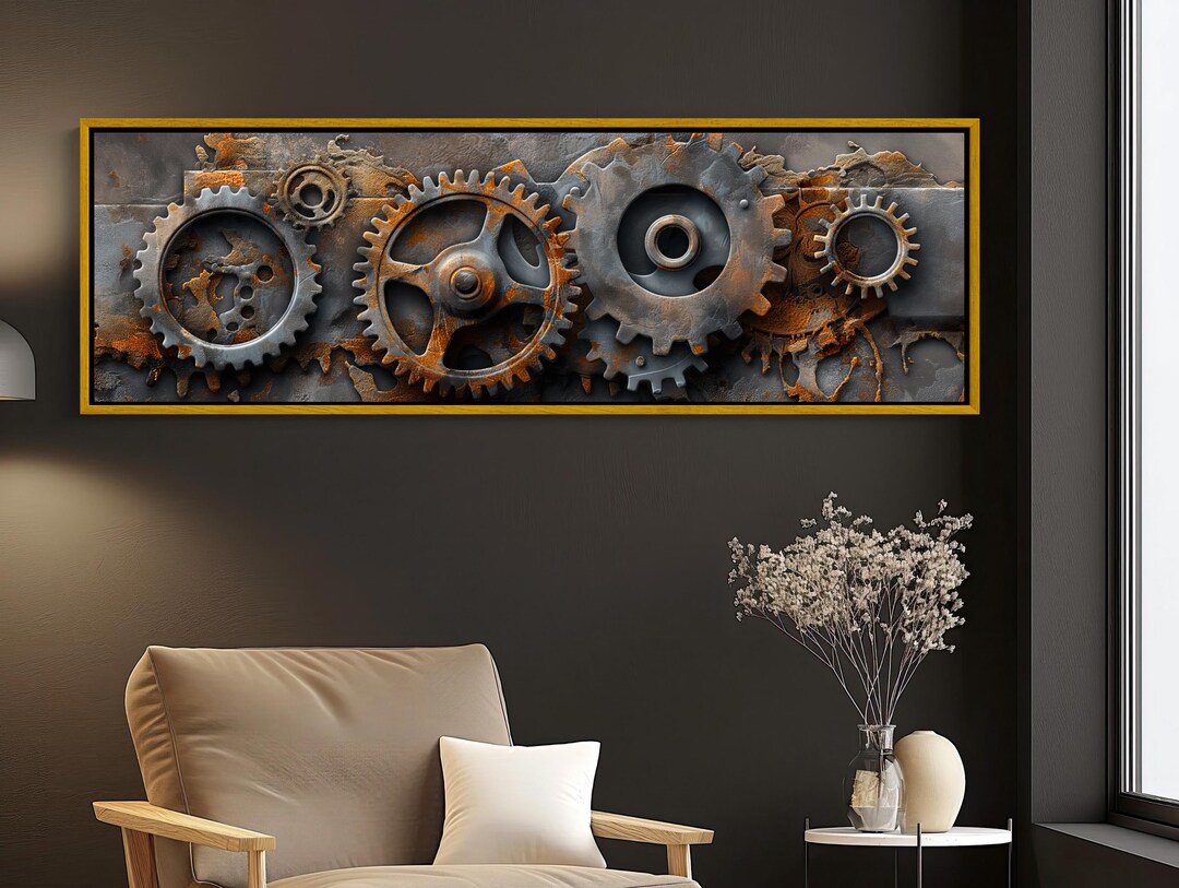 Metal Gears and Cogs Canvas Print - Extra Large Panoramic Industrial ...