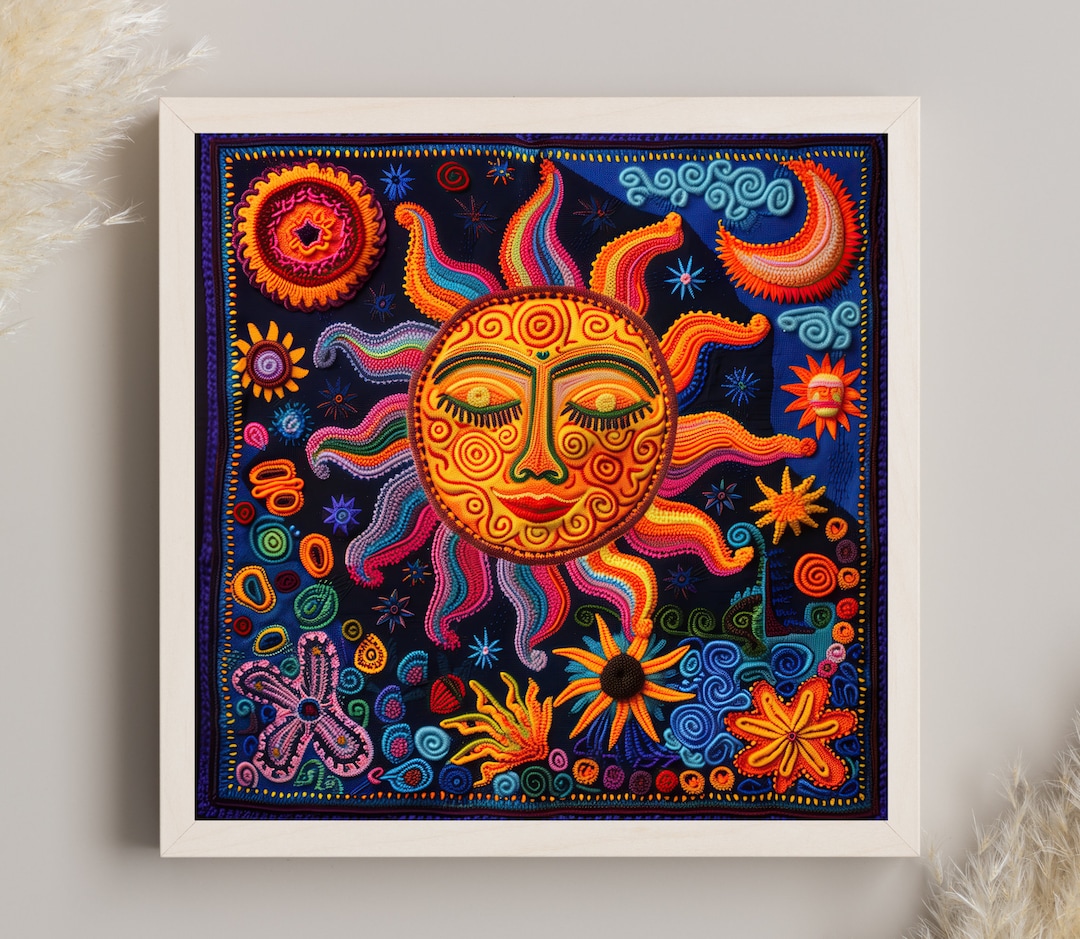 Sun Huichol Art Mexico Wall Art Mexican Yarn Art Mexican Painting ...