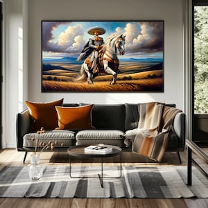 Charro on Horseback Canvas Painting, Framed Print, Mexican Cowboy Wall ...