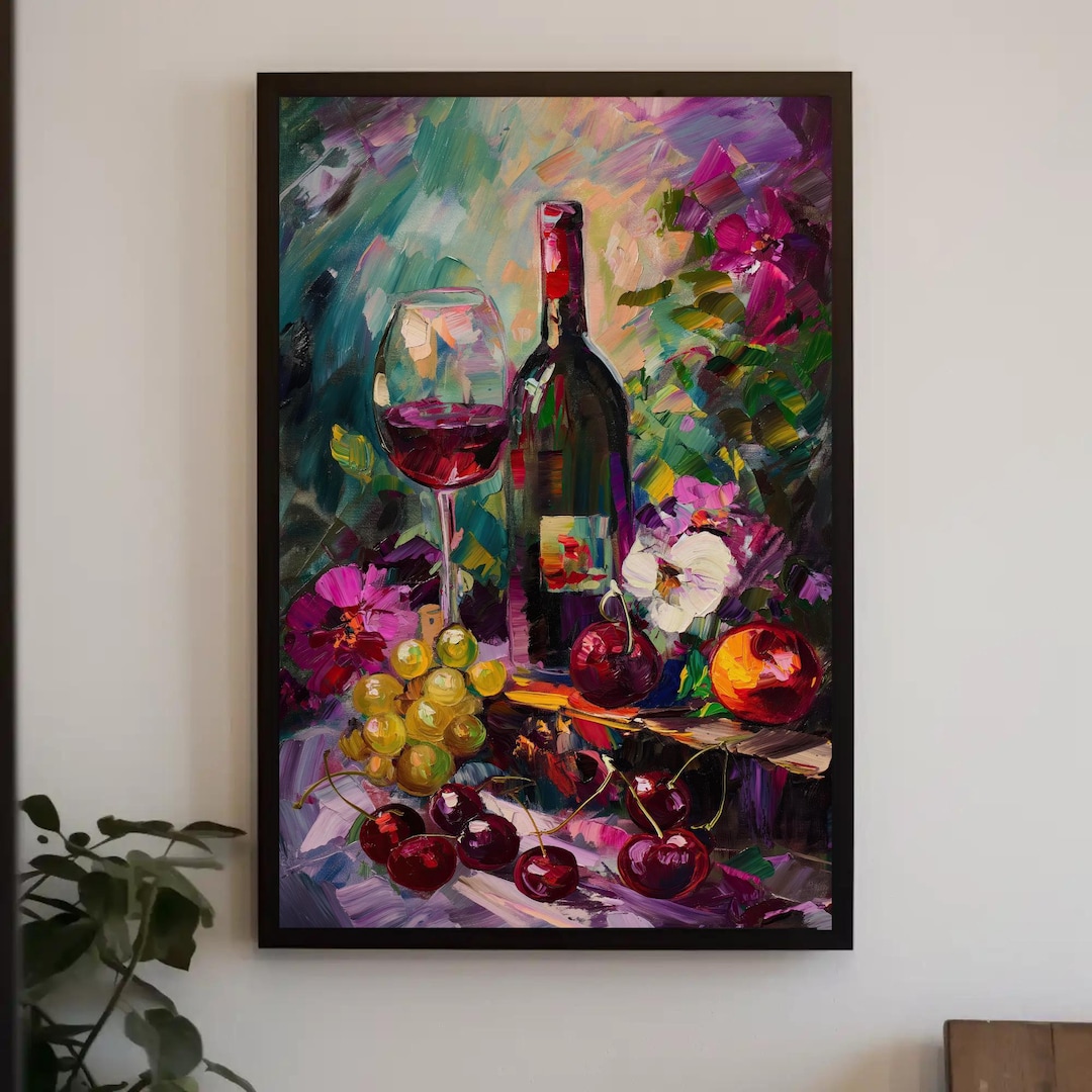 Wine and Flowers Framed Canvas Print, Elegant Kitchen Wall Art - Etsy