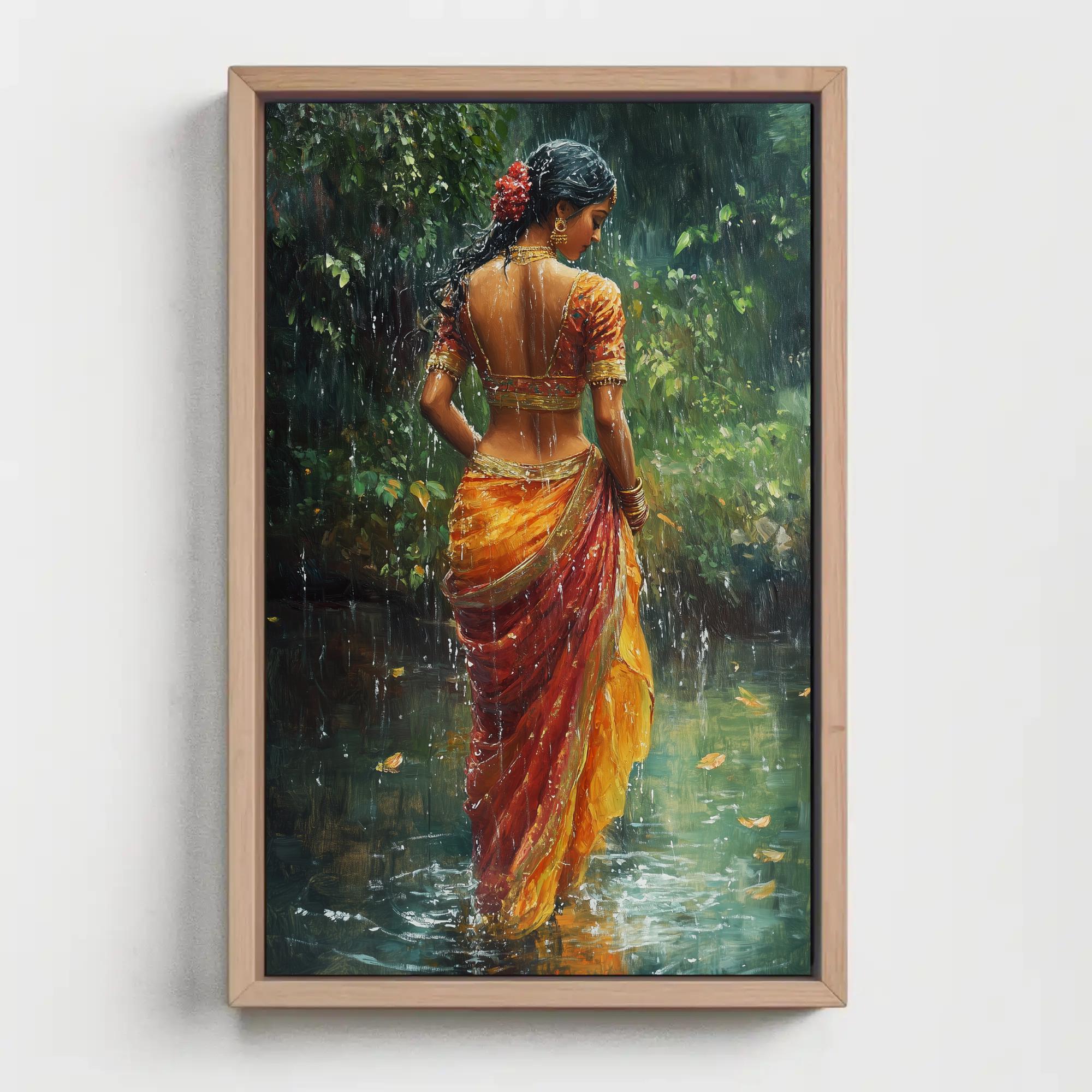 Indian Girl in Rain Canvas Print | Cultural Oil Painting - Etsy
