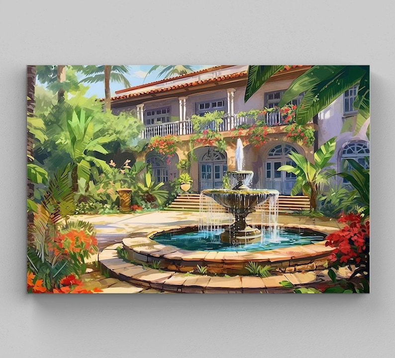 Mexican Hacienda Canvas Print | Colonial Courtyard Wall Art - Etsy España