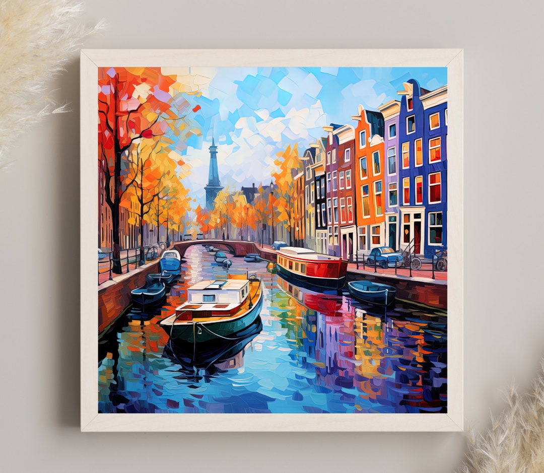 Amsterdam Wall Art Netherlands Travel Print Amsterdam Large Canvas Art ...