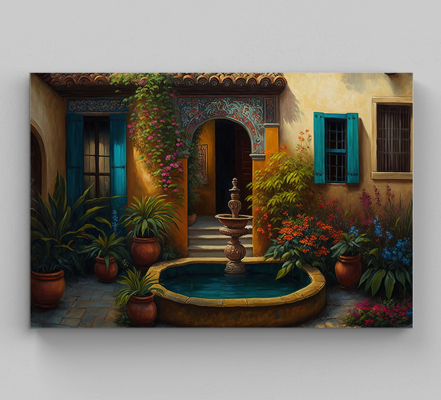Mexican Garden Painting Mexican Courtyard Art Wall Art - Etsy