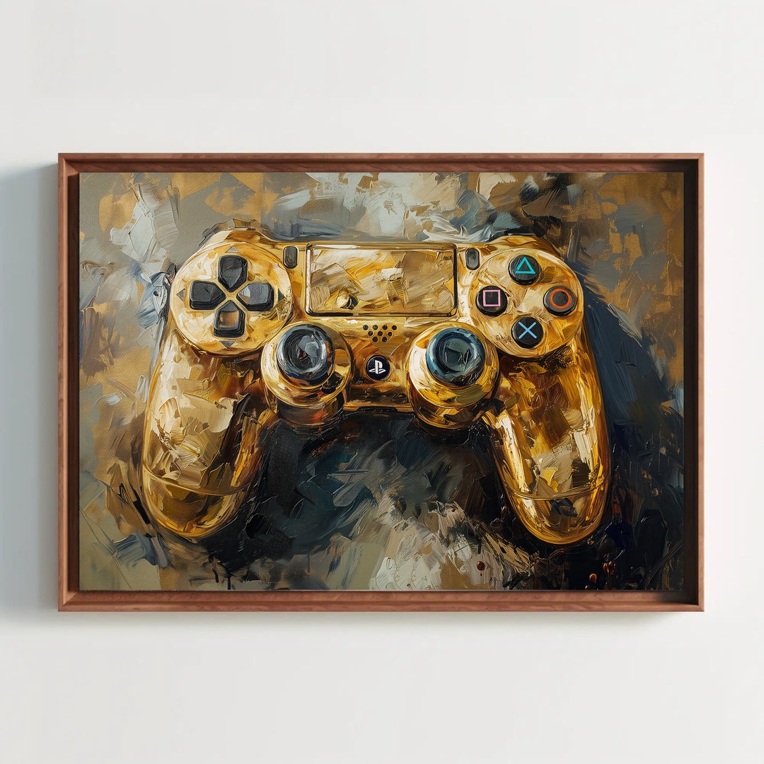 Golden Game Controller Canvas Game Room Decor Framed Unframed Print Man ...