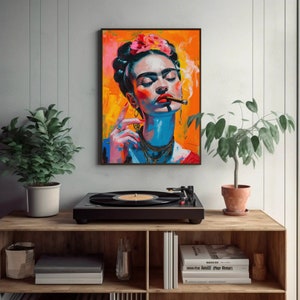 Frida Kahlo Painting, Mexican Wall Art, Frida Kahlo Smoking Cigarette ...
