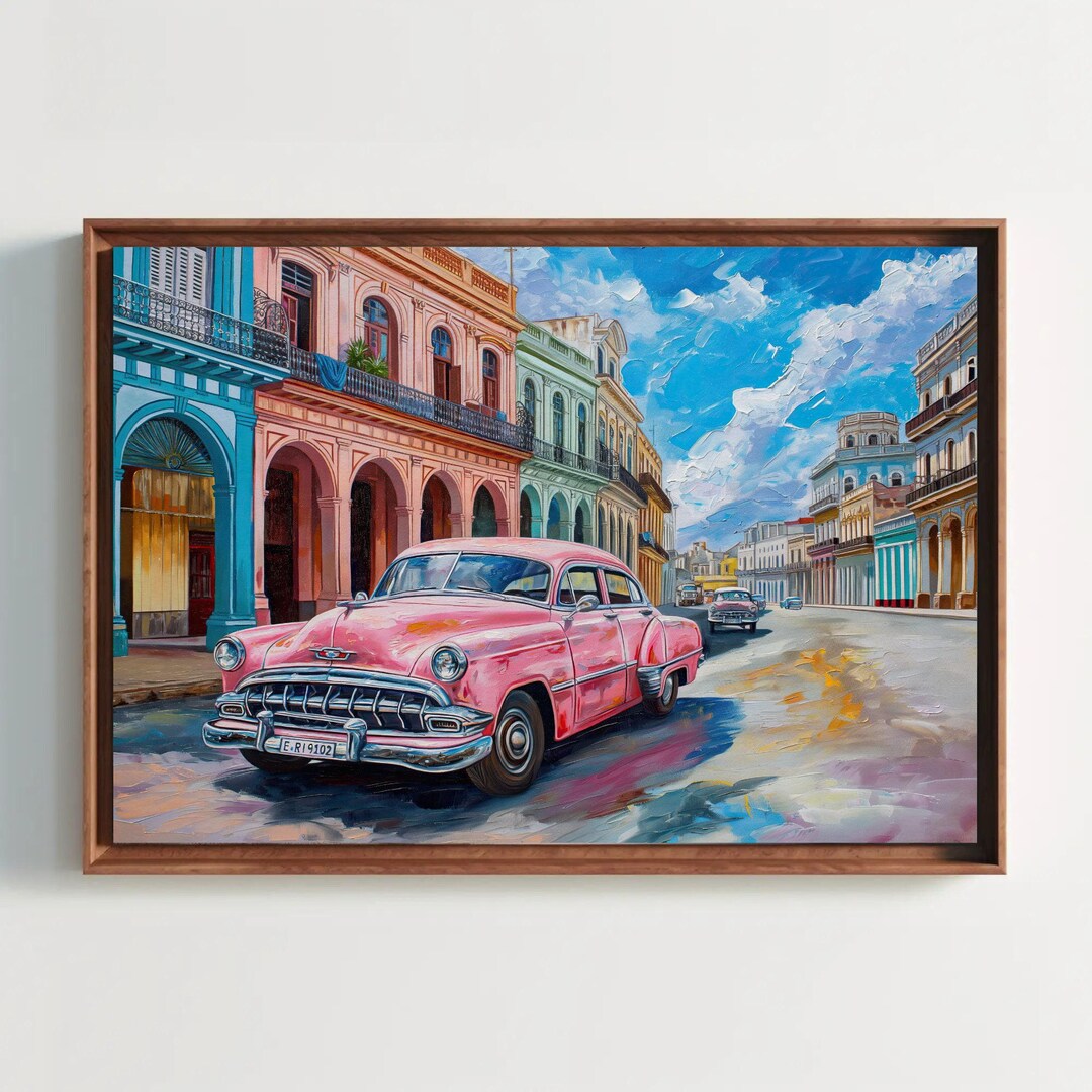 Pink Lada Car Canvas Print: Cuba Street Scene Travel Art - Etsy