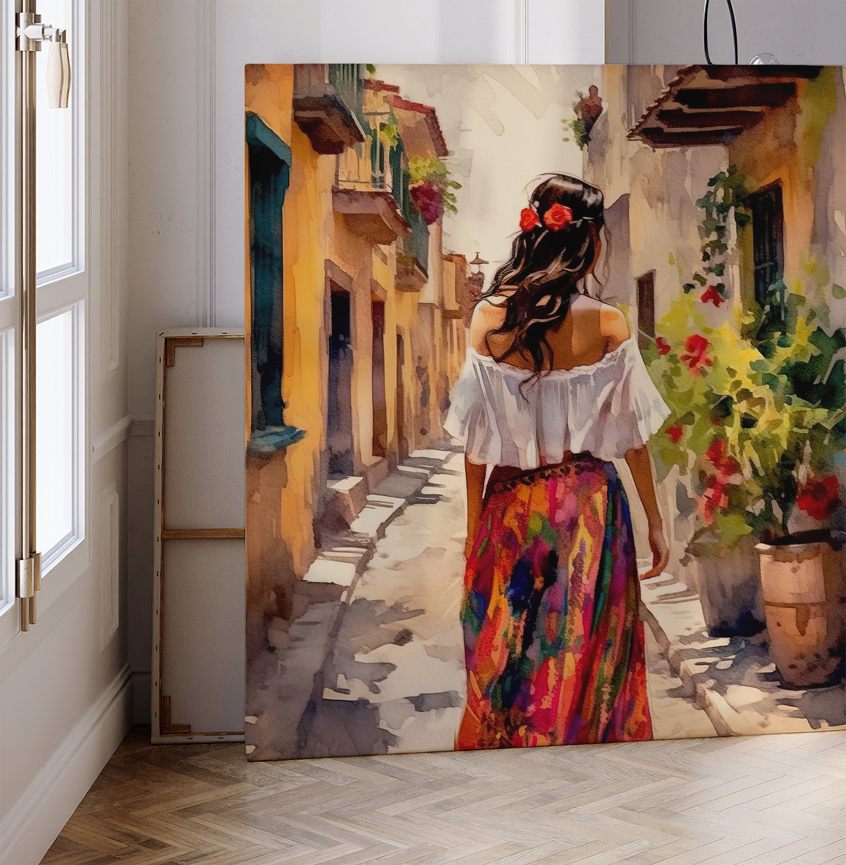 Mexican Woman Watercolor Painting Large Canvas Mexican Art - Etsy