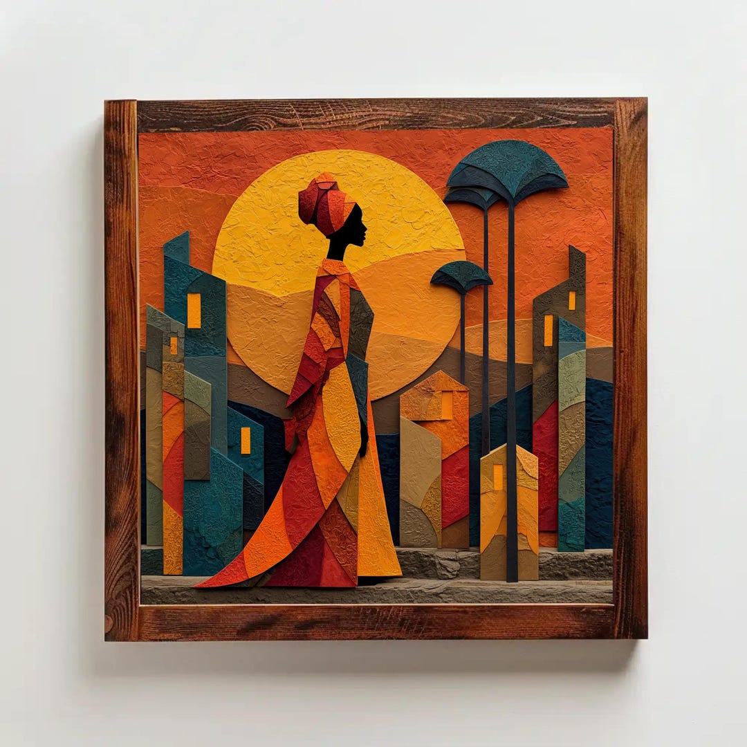 African Woman Sunset Art | Textured Abstract Canvas Print | Modern ...
