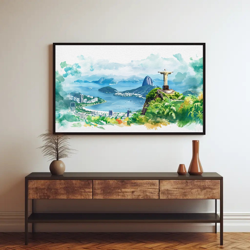 Rio De Janeiro Watercolor Print, Christ the Redeemer Large Canvas Print ...
