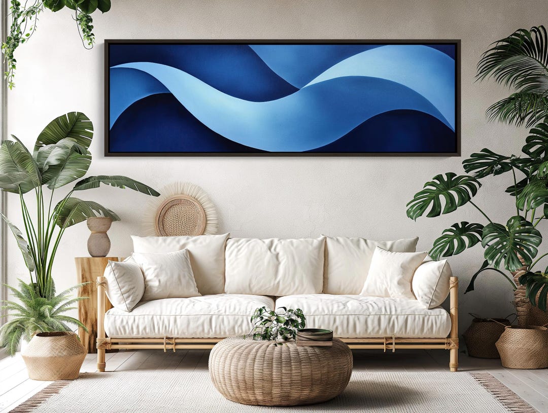 Blue Abstract Canvas Print, Modern Panoramic Wall Art - Etsy