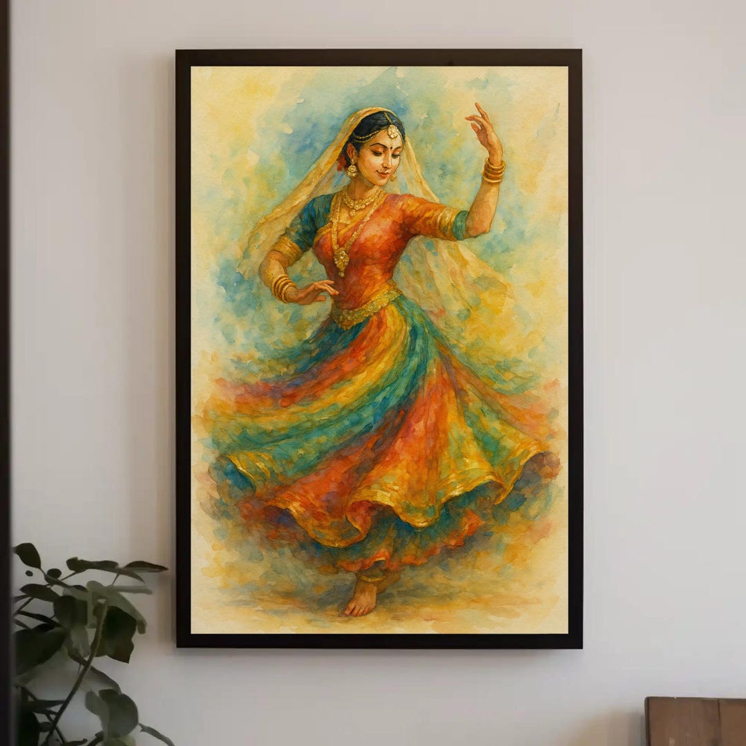 Colorful Indian Classical Dancer Watercolor Art | Vibrant Traditional ...