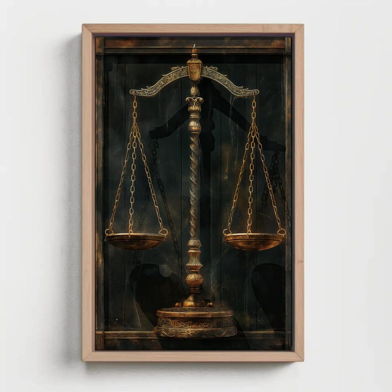 Scales of Justice Painting Canvas | Elegant Legal Decor | Framed ...
