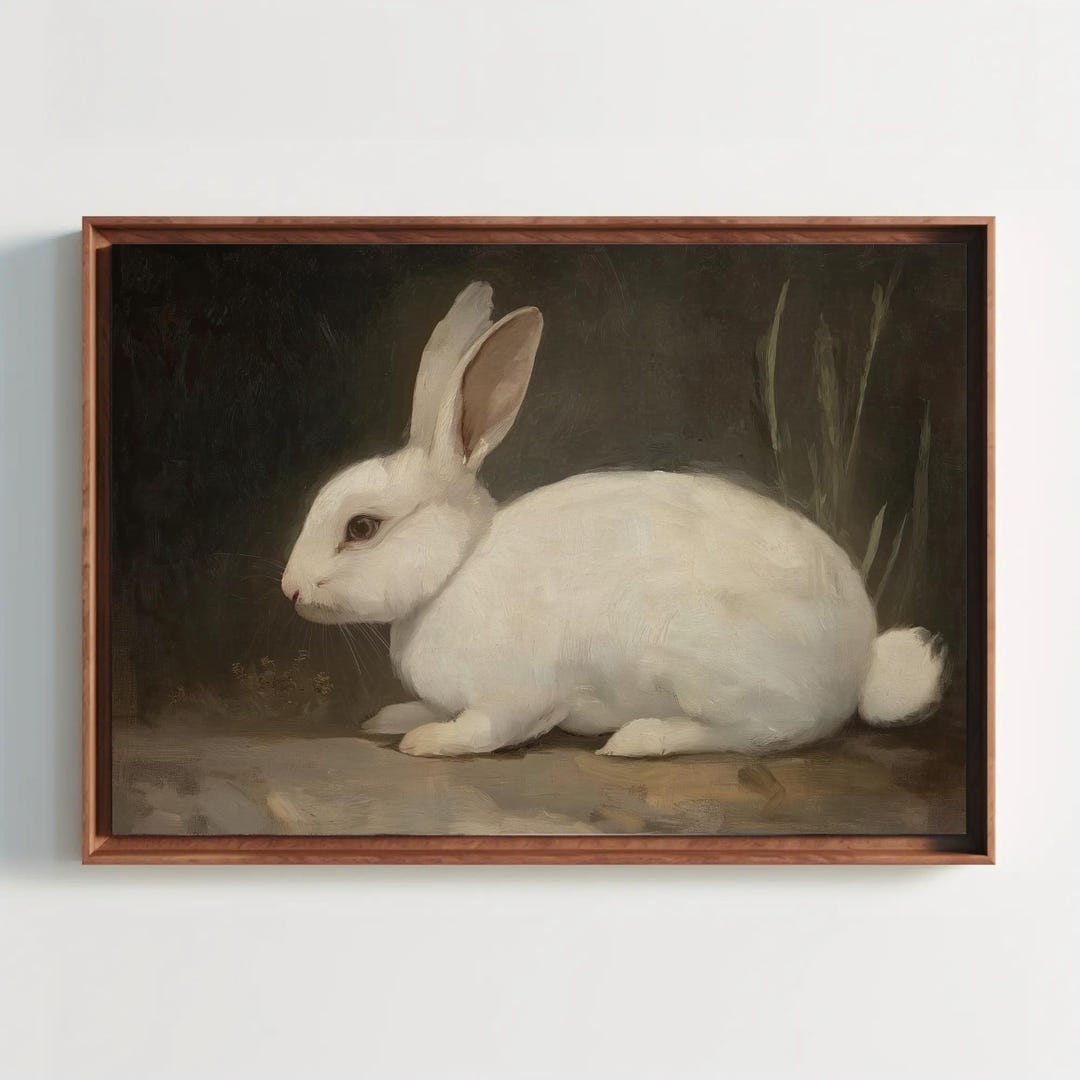 Rustic White Rabbit Inn Canvas Print, Vintage Storybook Wall Art, Cozy ...